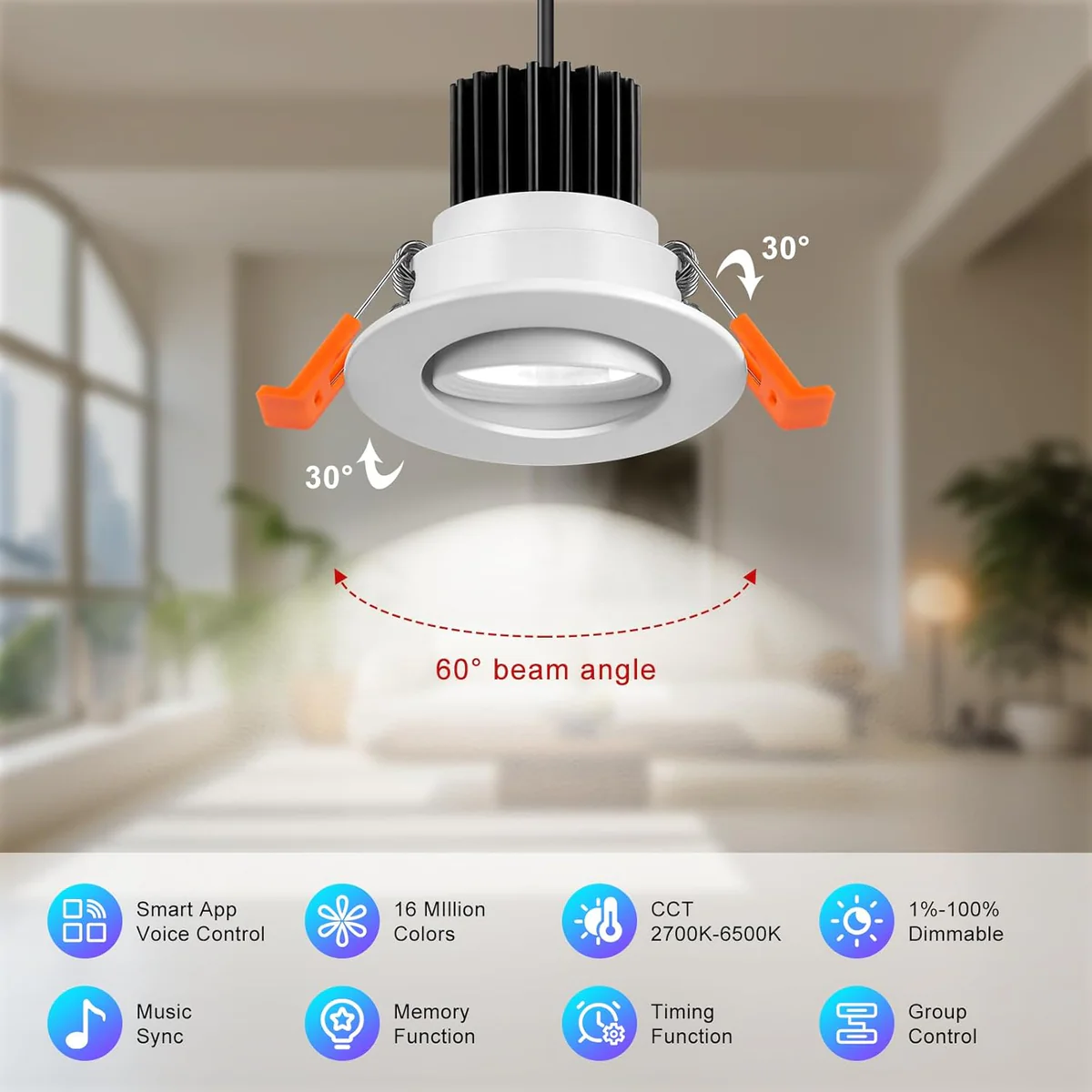 Smart COB WiFi Recessed Lighting | 2Inch 5W | Dimmable RGB & CCT 2700-